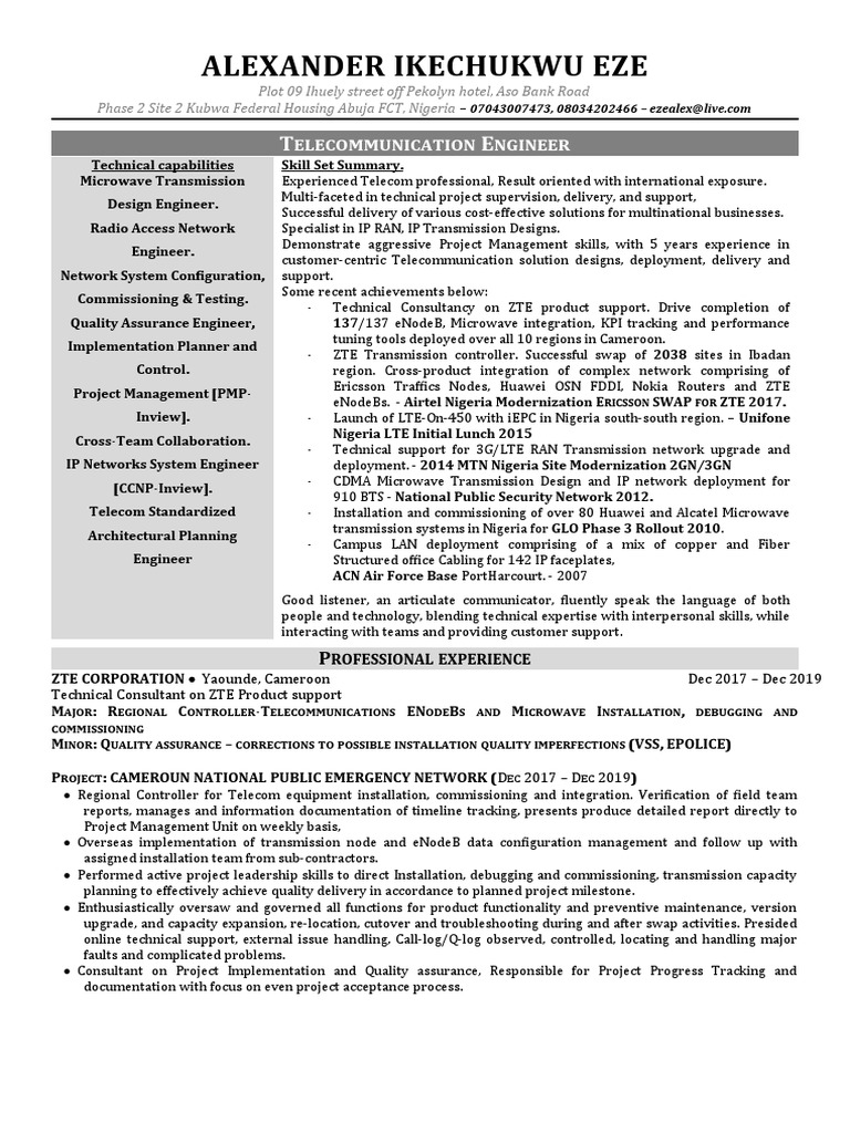 Eze Alexander Resume - Overall - 1 | PDF | Lte (Telecommunication ...
