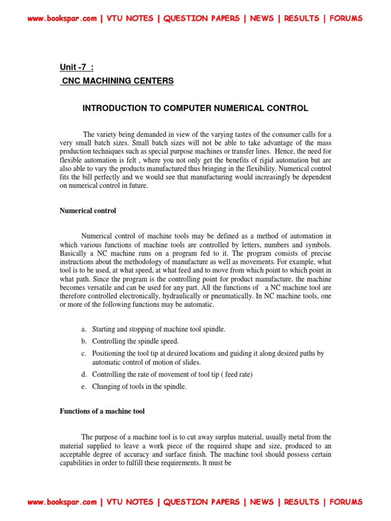 Unit - 7: CNC Machining Centers: Numerical Control | PDF | Numerical Control | Computer Data Storage