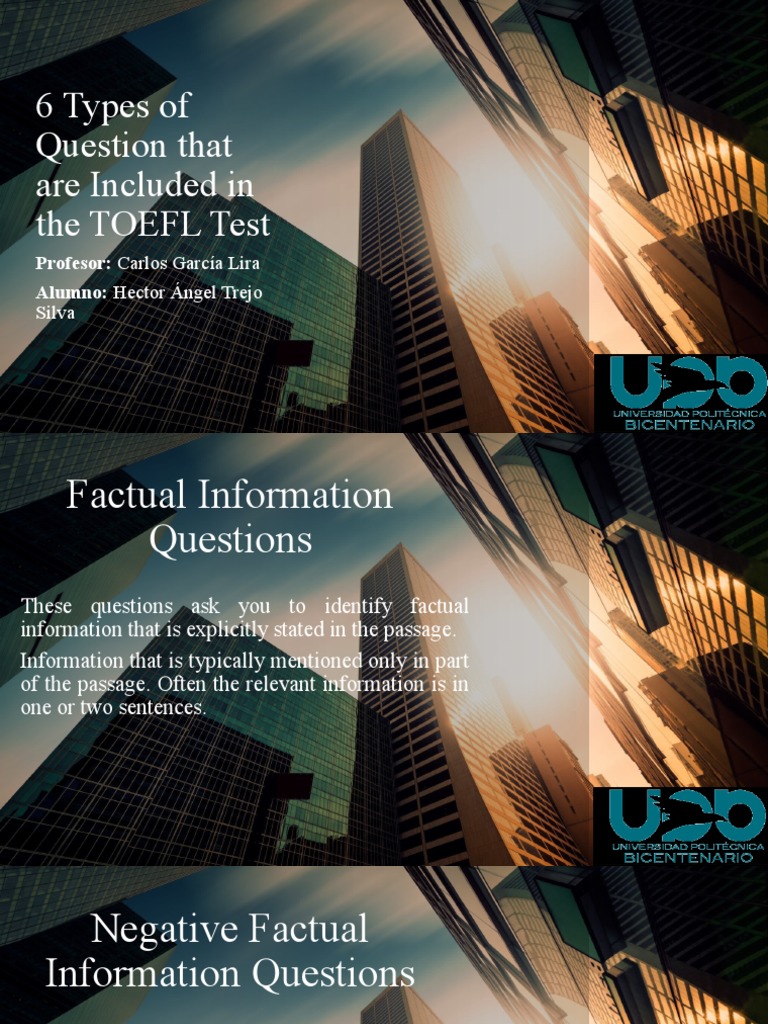 6 Types of Question That Are Included in The TOEFL Test | PDF