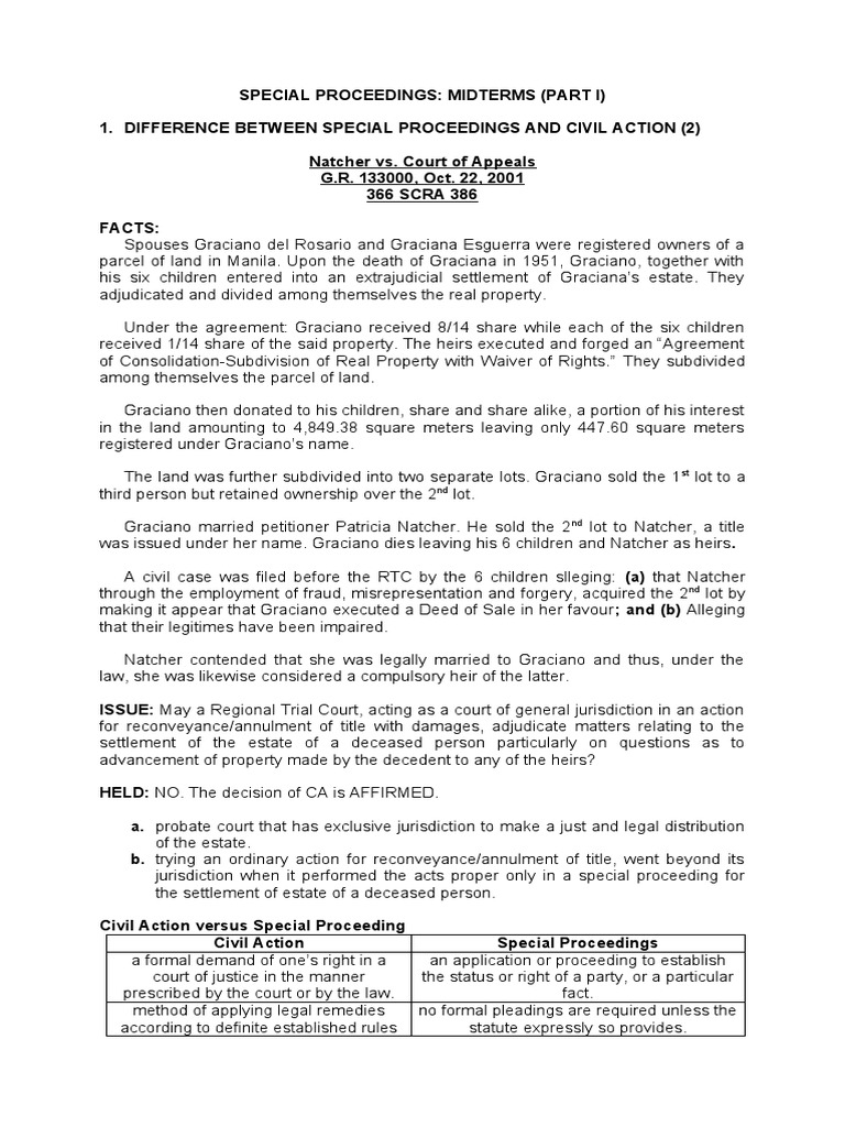 Dissecting the Differences: An Analysis of Special Proceedings Regarding Estate Settlement and ...