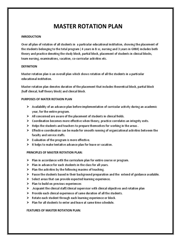 Master Rotation Plan: Inroduction | PDF | Nursing | Teachers