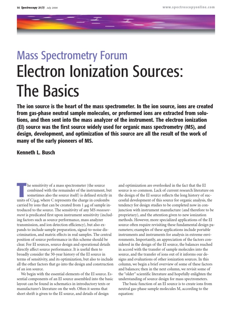 Basics of EI Sources | PDF | Mass Spectrometry | Ion