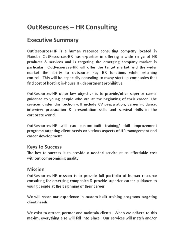 Outresources - HR Consulting: Executive Summary | PDF | Human Resources ...