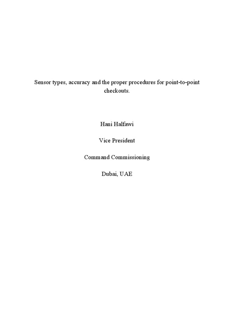 Sensor Types, Accuracy and The Proper Procedures For Point-To-Point ...