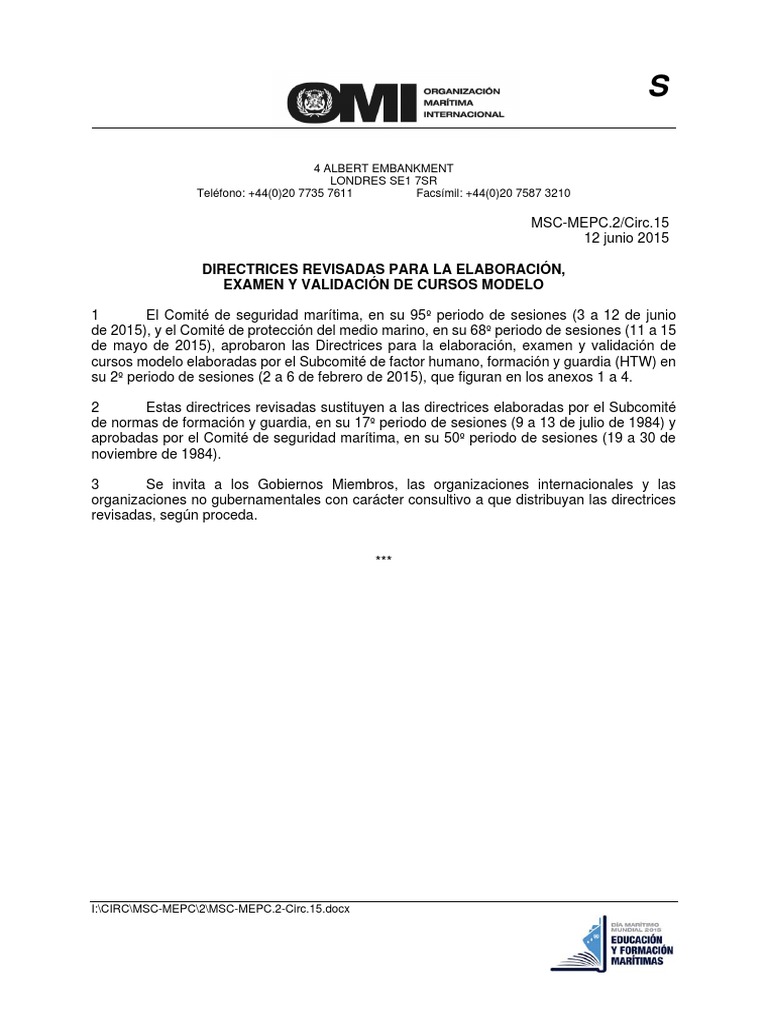 MSC-MEPC.2-Circ.15 - Directrices Revisadas para La Elaboración, Examen Y Validación de Cursos ...