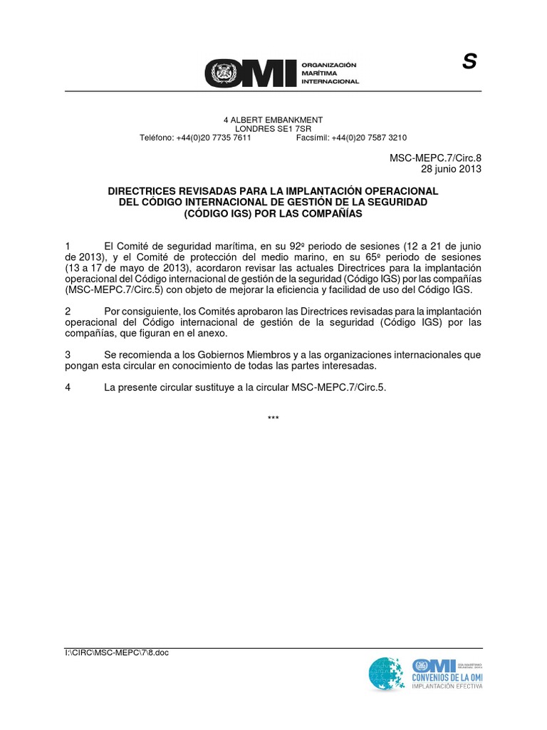 MSC-MEPC.7-Circ.8 - Directrices Revisadas para La Implantación Operacional Del Código ...