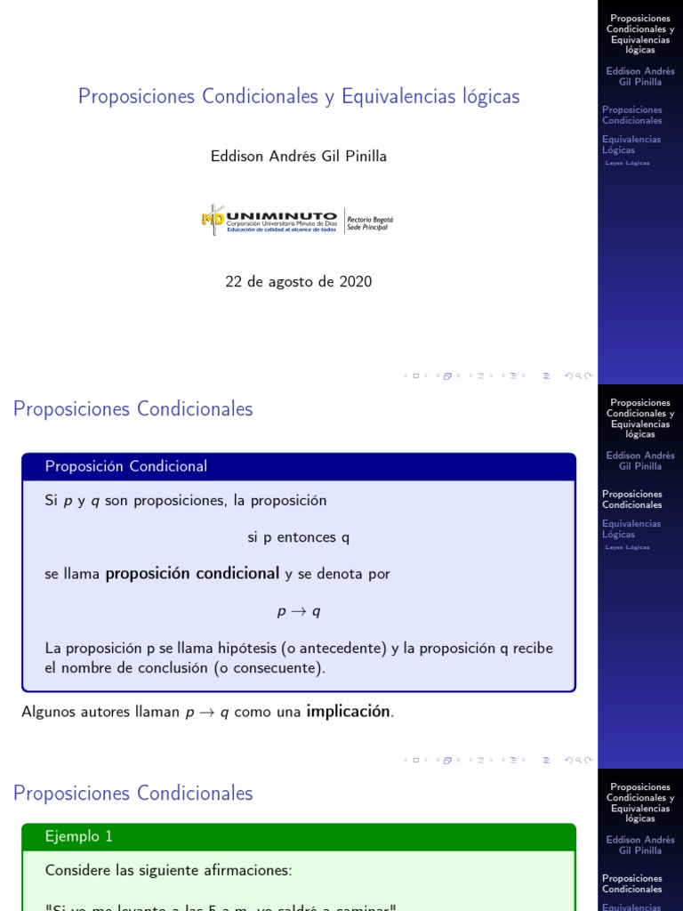 Proposiciones - Condicionales - y - Equivalencias - L - Gicas SEMANA 2 | PDF | Si y solo si ...