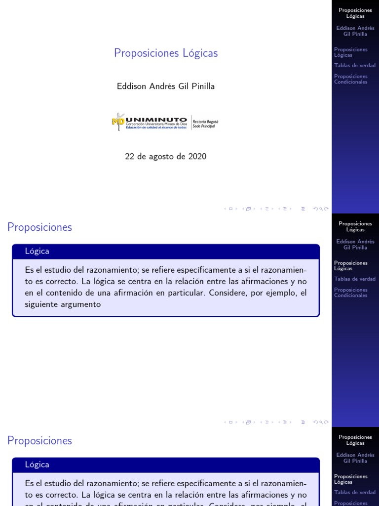 Proposiciones - L - Gicas SEMANA 1 | PDF | Proposición | Metalogica