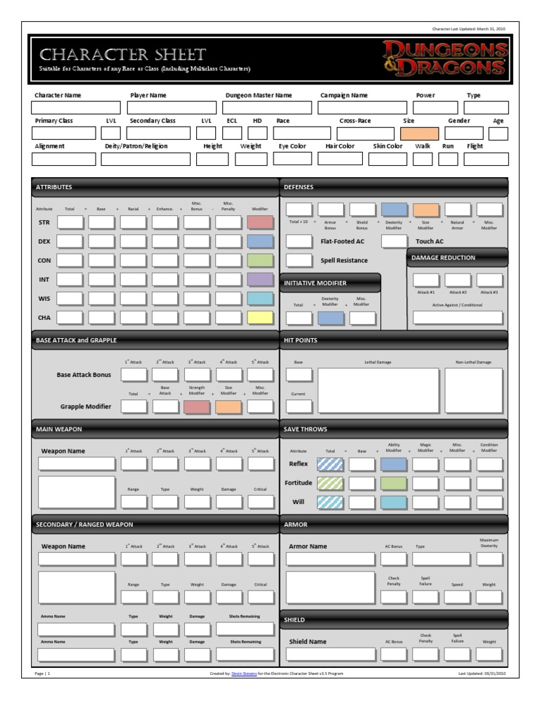 ECS Character Sheet 3 5 Color by SacredFootballLB | PDF | Dungeons ...