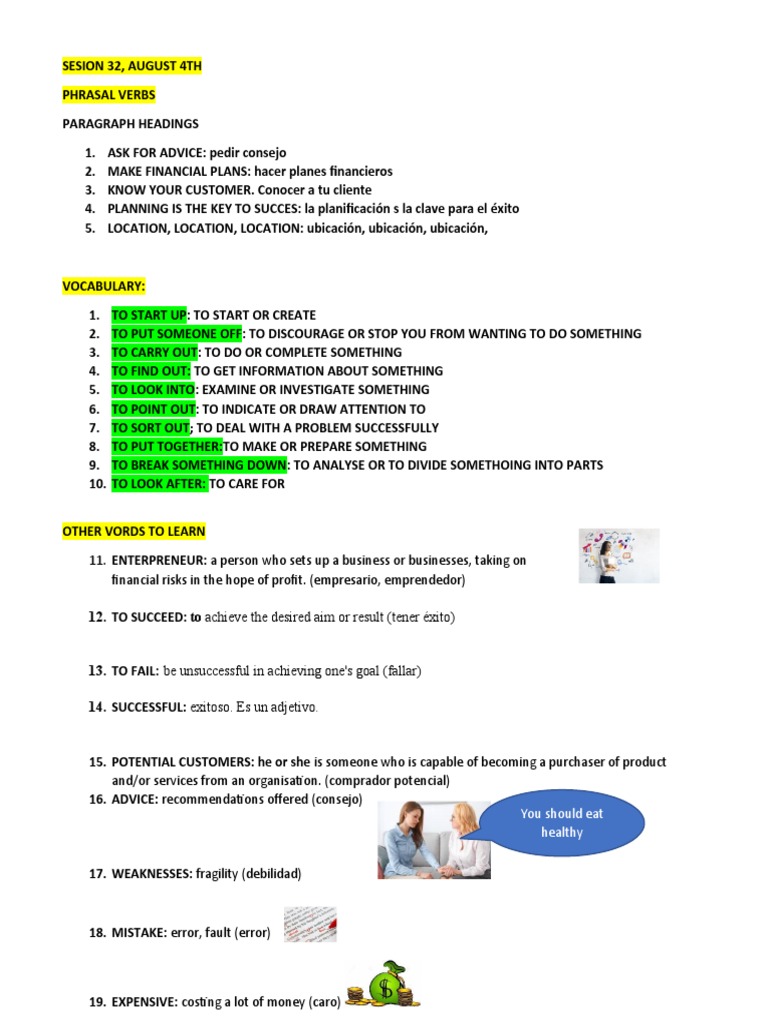 Entrepreneur Vocabulary and Advice | PDF