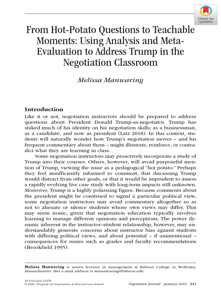 From Hot Potato Questions To Teachable Moments - Using Analysis and ...