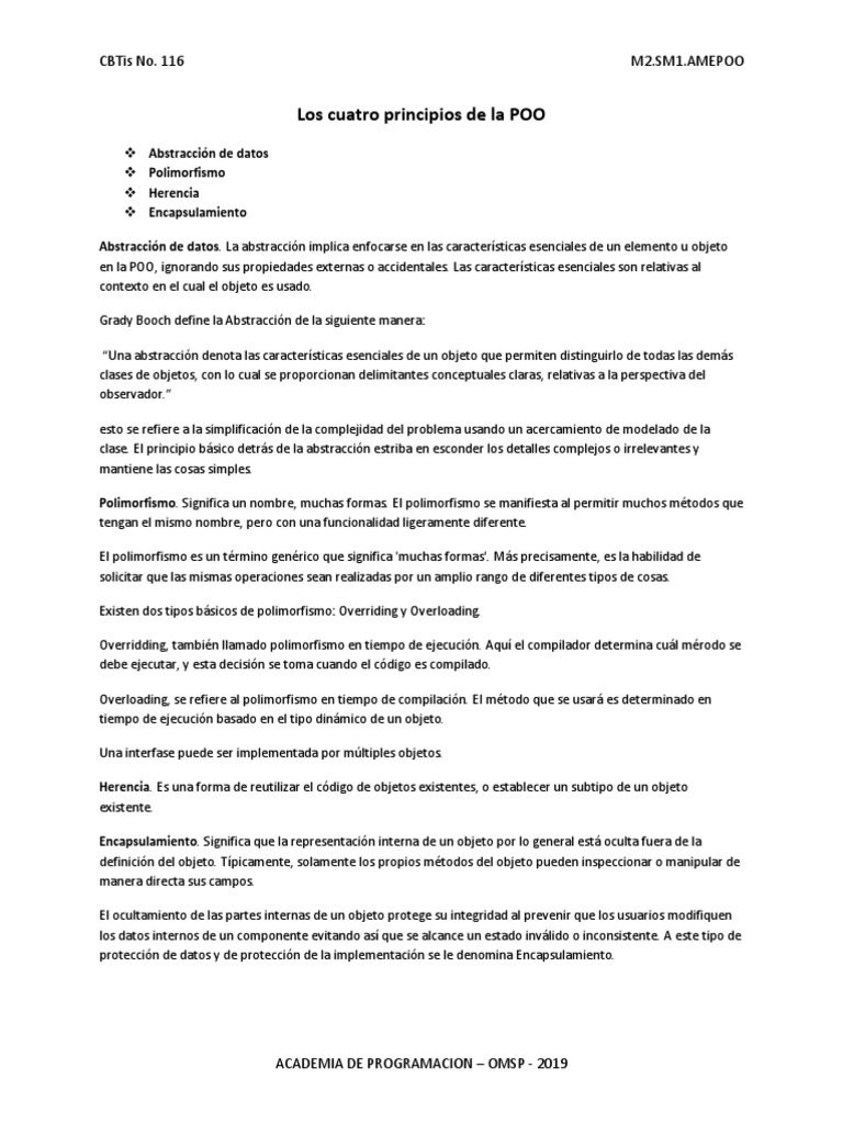 Leccion 1 - Los Cuatro Principios de La POO | PDF | Objeto (informática ...