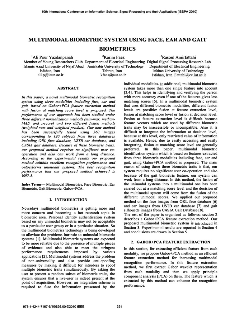 Biometric Recognition Using Face, Ear & Gait | PDF | Biometrics ...