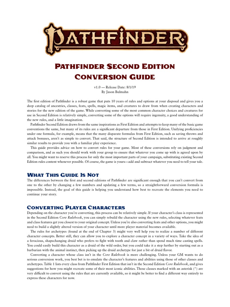PF2E Conversion Guide From PF1E | PDF | D20 System | Fantasy Role ...