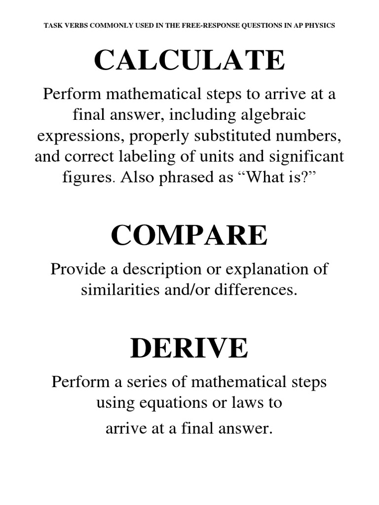 Calculate: Task Verbs Commonly Used in The Free-Response Questions in ...