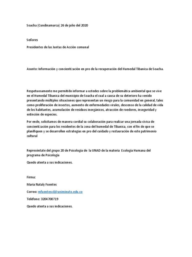 Carta Juntas de Accion Comunal. | PDF