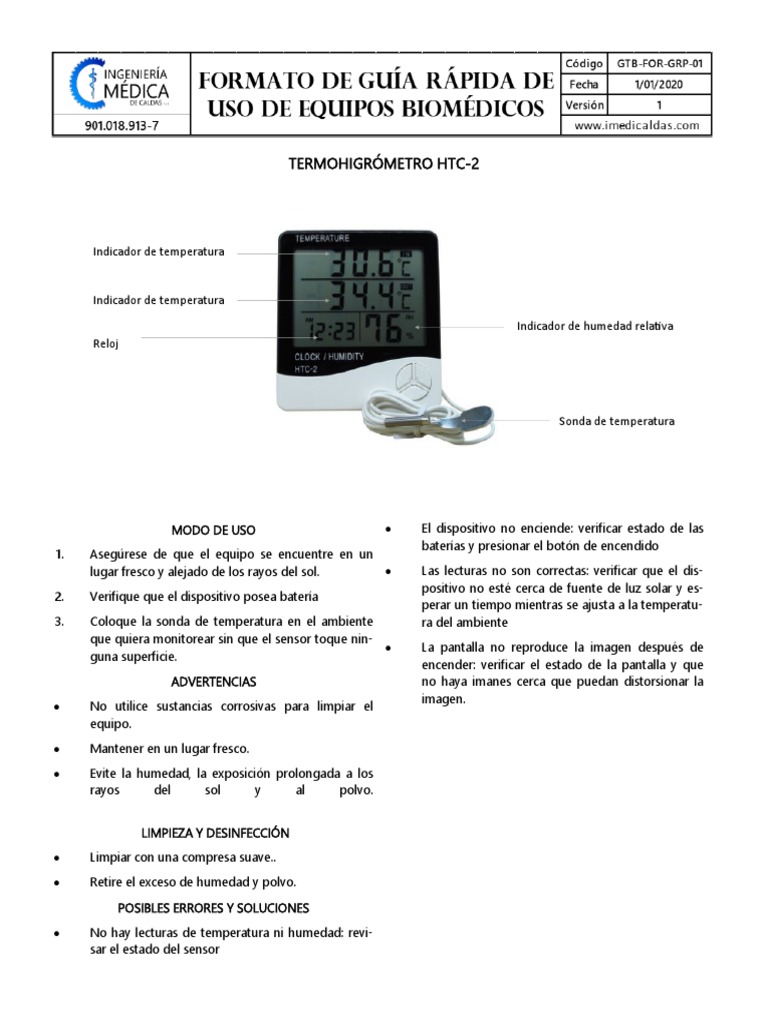 Manual de uso del termohigrómetro HTC-2 | PDF