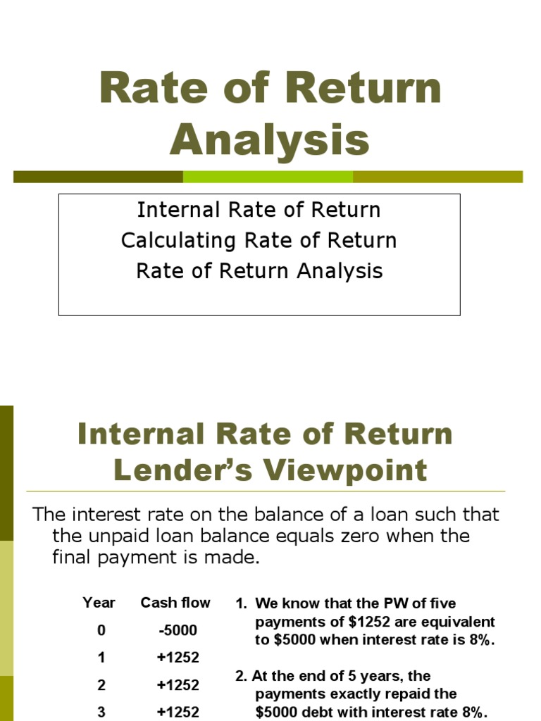 Internal Rate of Return Calculating Rate of Return Rate of Return ...