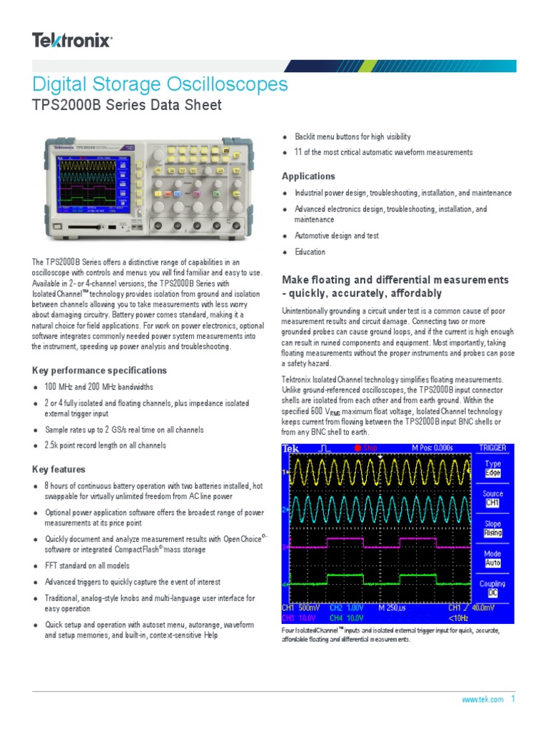 Digital Storage Oscilloscopes: TPS2000B Series Data Sheet | PDF | Electronics | Electrical ...
