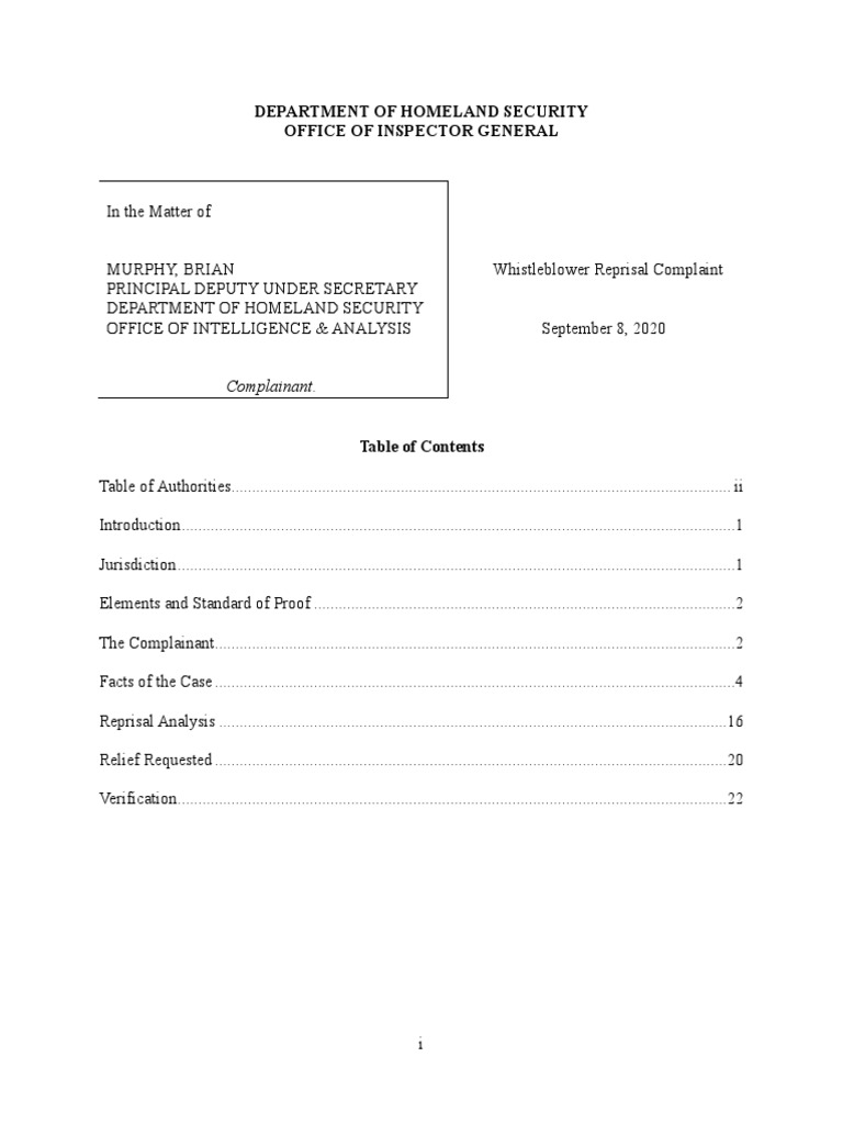 DHS Whistleblower Complaint | PDF | United States Department Of ...