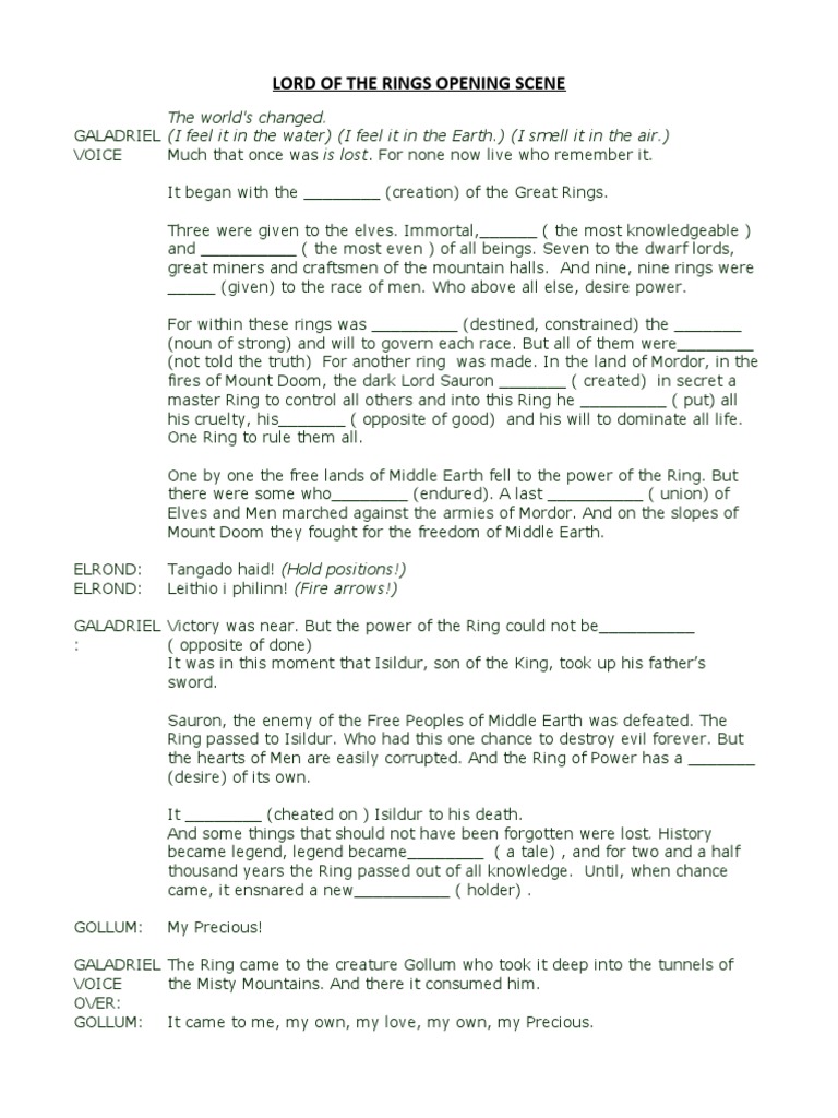 Lord of The Rings Opening Scene | PDF | The Lord Of The Rings | J. R. R ...