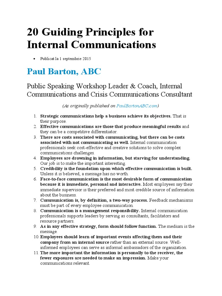 20 Guiding Principles For Internal Commu | PDF | Communication ...