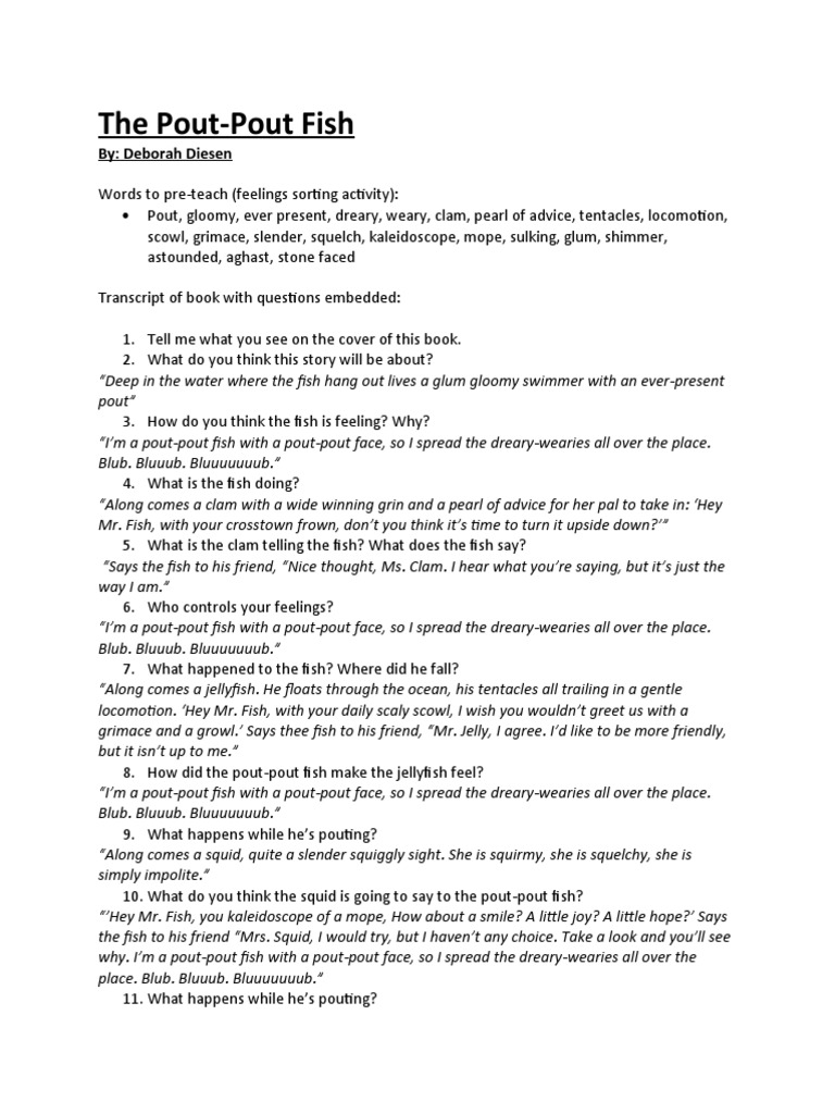 The Pout-Pout Fish Dialogic Reading | PDF