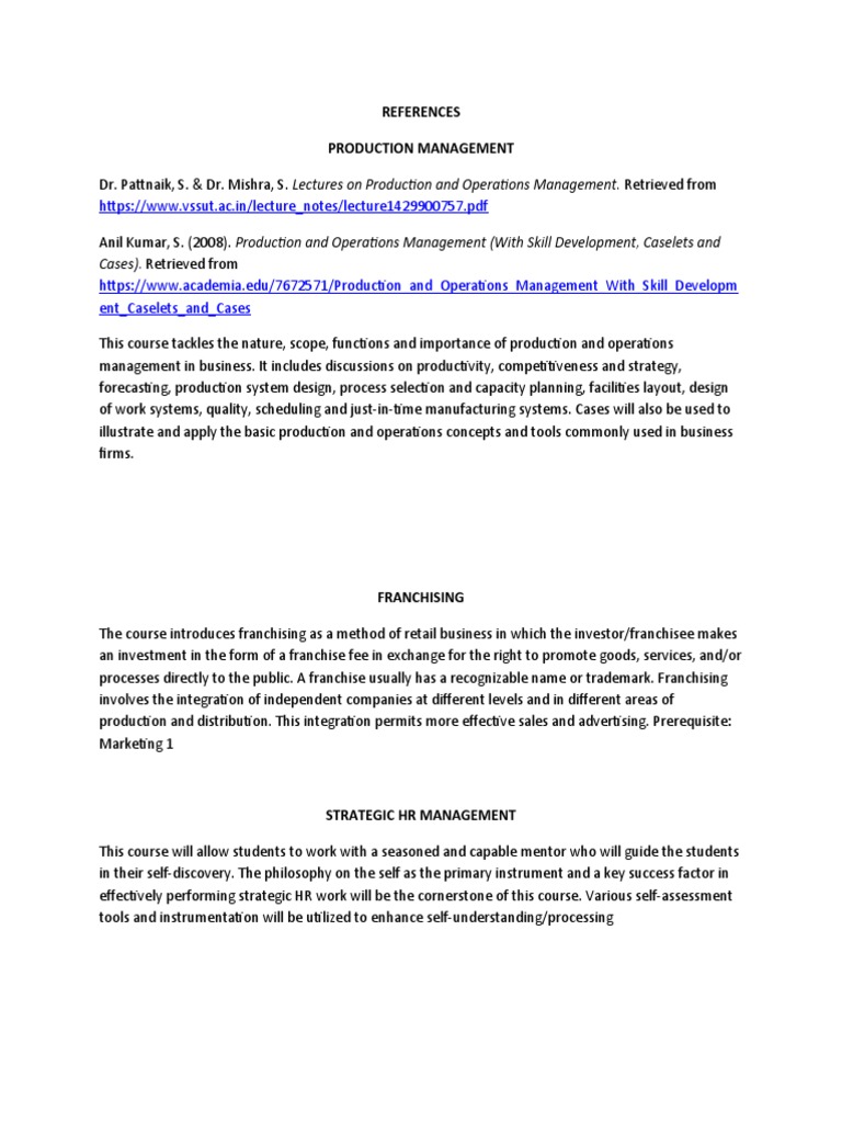 Cases) - Retrieved From: References Production Management | PDF ...