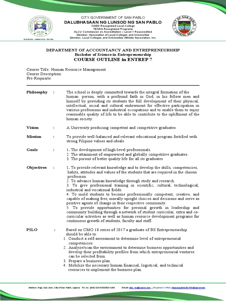 Course Outline Example For BS Accountancy | PDF | Entrepreneurship ...