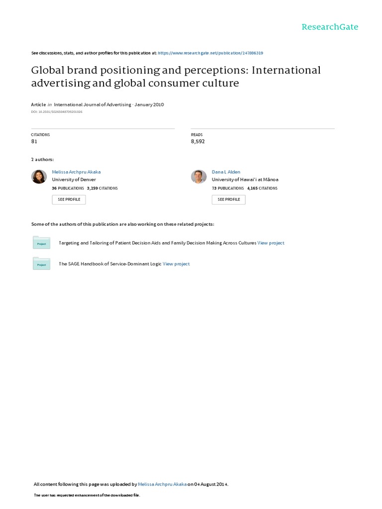 Global Brand Positioning and Perceptions: International Advertising and ...