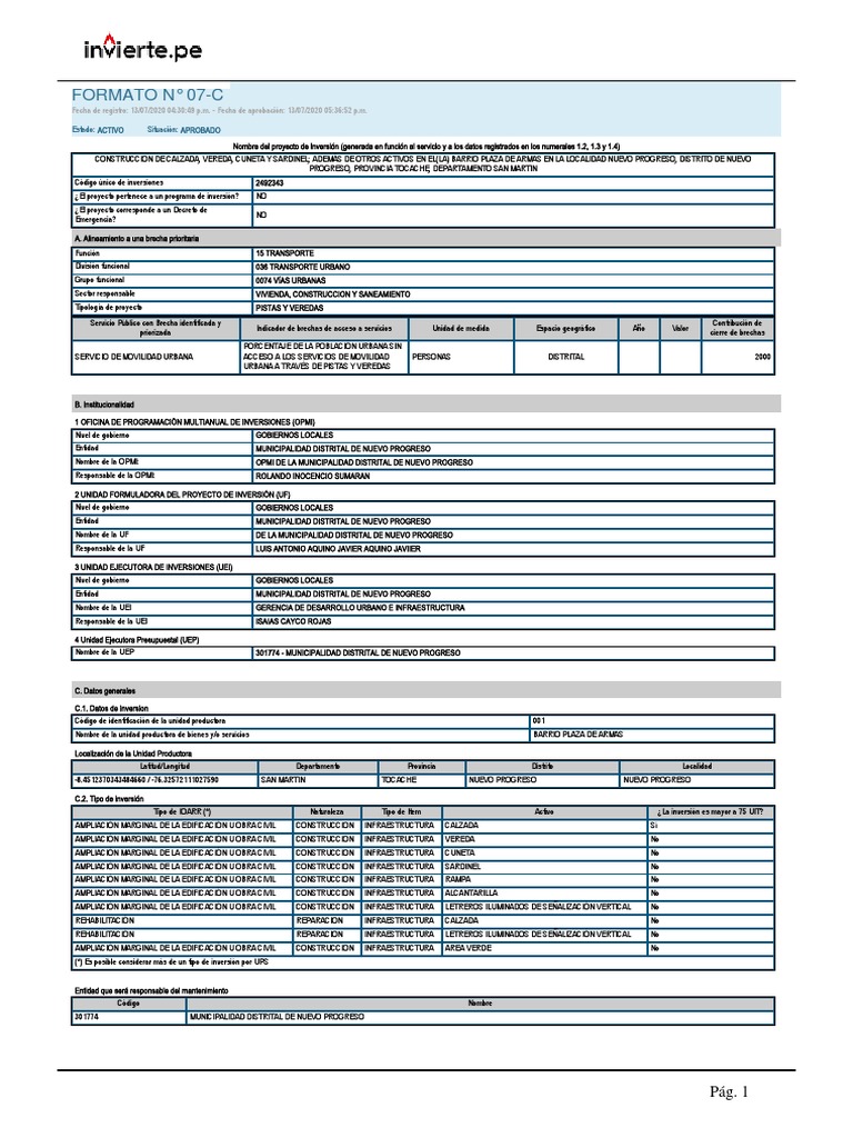 Formato 7C Aprobado Progreso | PDF | Transporte por carretera | Economias