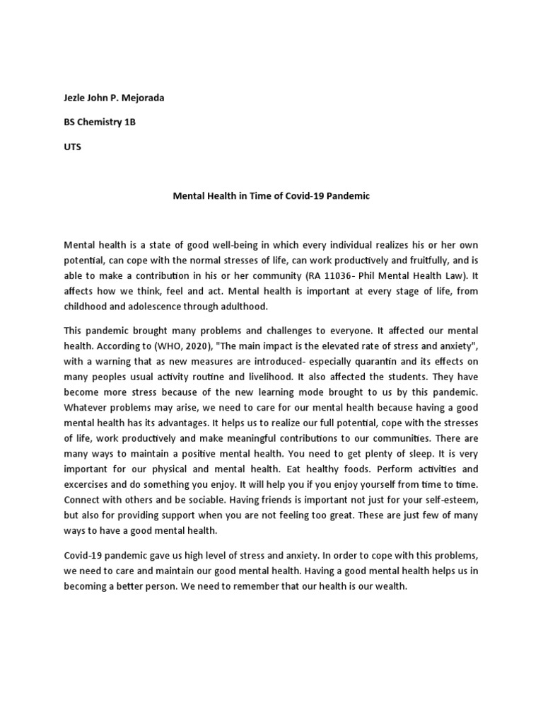 Jezle John P. Mejorada BS Chemistry 1B UTS | PDF