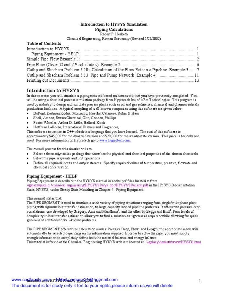 HYSYS Piping Simulation Guide | PDF | Pipe (Fluid Conveyance) | Pressure