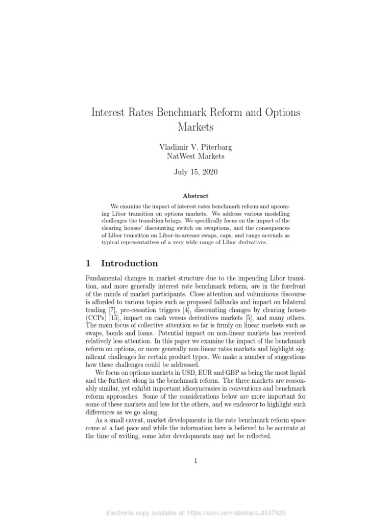 Interest Rates Benchmark Reform and Options Markets: Vladimir V ...