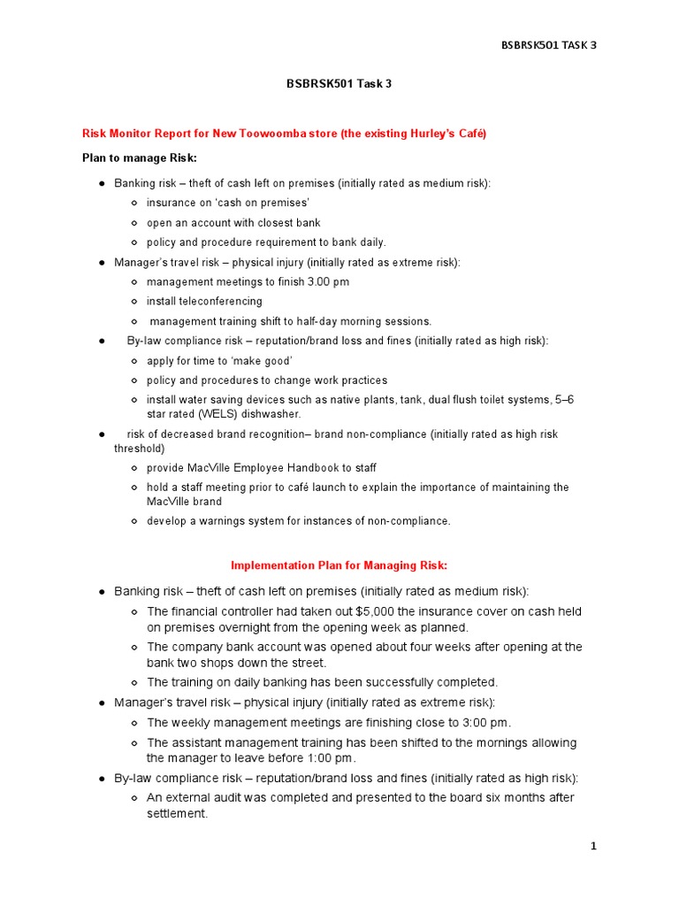BSBRSK501 Task3 Ram | PDF | Regulatory Compliance | Risk