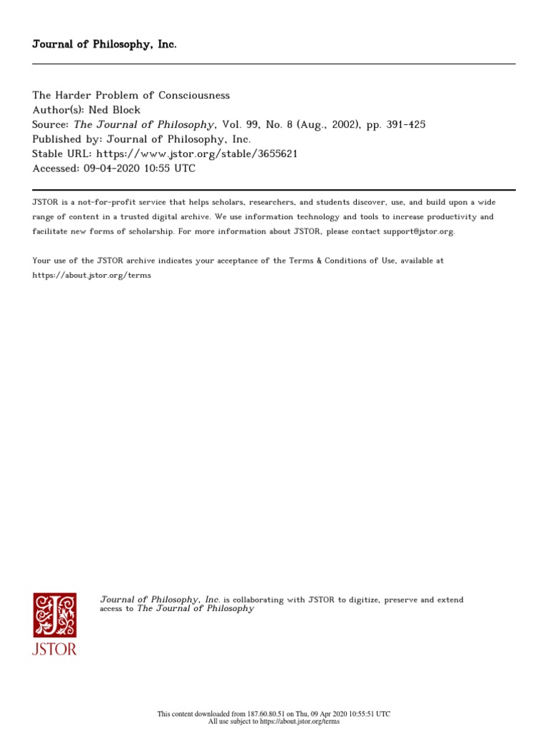 Ned Block | PDF | Consciousness | Philosophical Theories