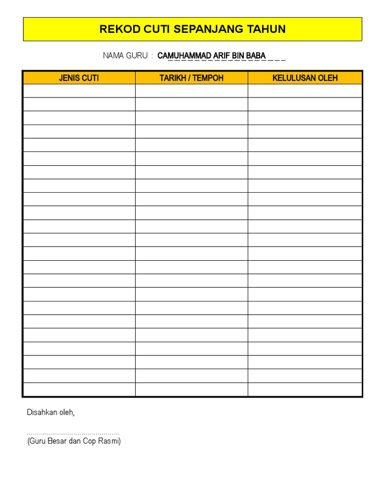 04 Rekod Cuti Sepanjang Tahun | PDF
