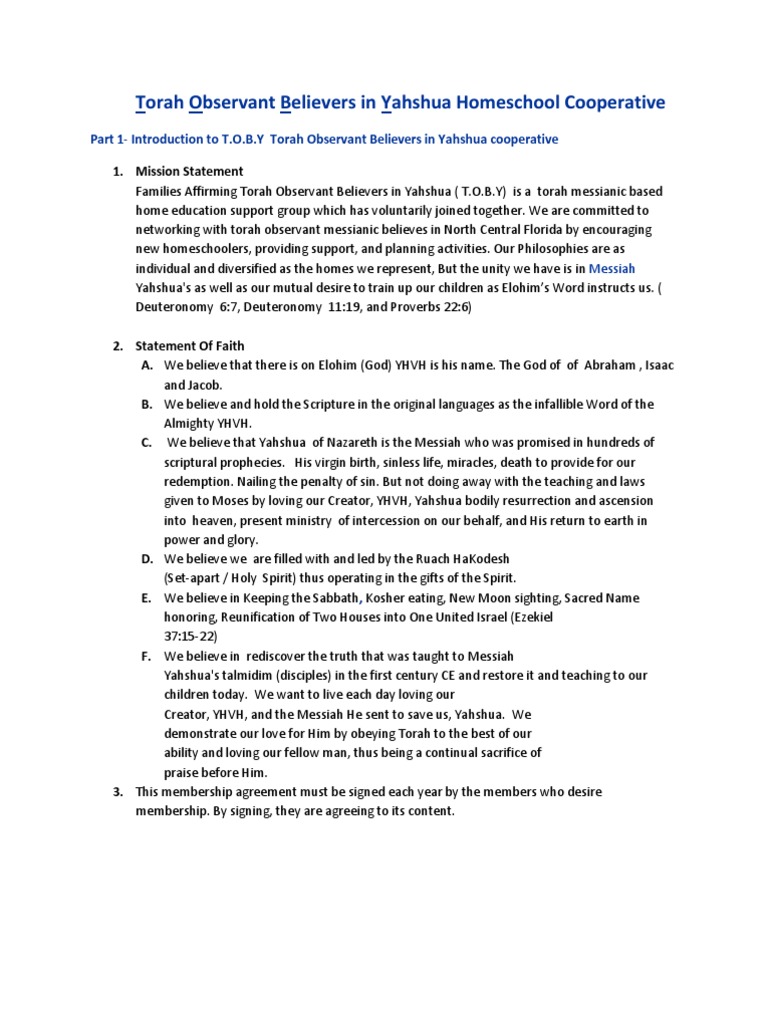 Torah Observant Believers in Yahshua Home School Cooperative | Download ...