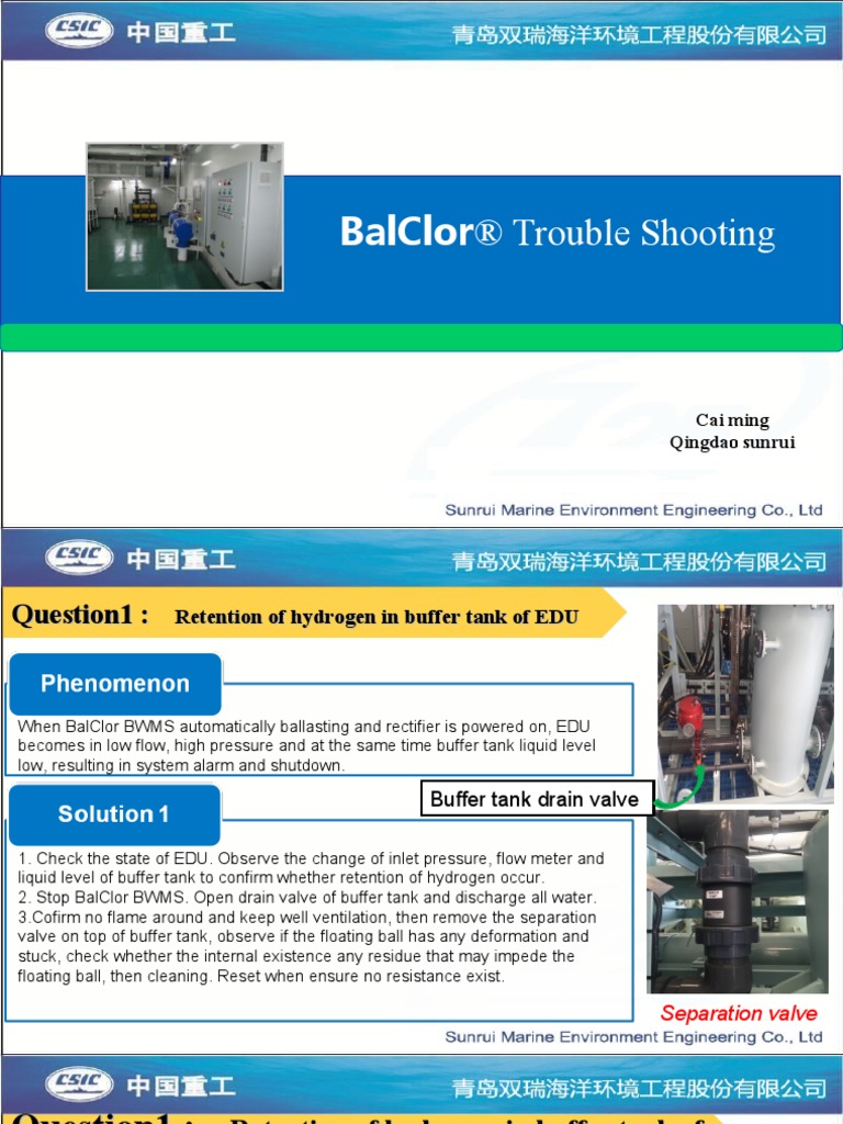 BalClor BWMS Trouble Shooting | PDF | Valve | Pump