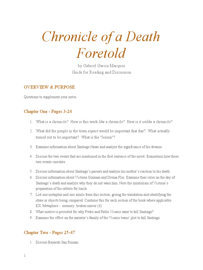 Chronicle of A Death Foretold: Overview & Purpose | PDF