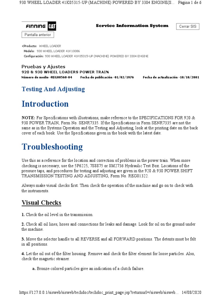 920 & 930 WHEEL LOADERS POWER TRAIN Pruebas y Ajustes | PDF | Clutch ...