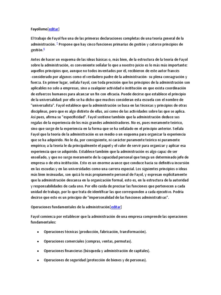 Resumen del Fayolismo en Administración | PDF | Teoría | Planificación