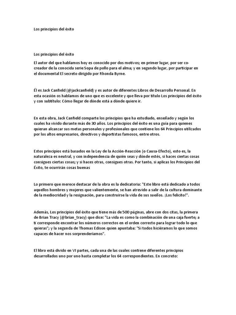 Principios del Éxito de Jack Canfield | PDF | Relaciones personales ...