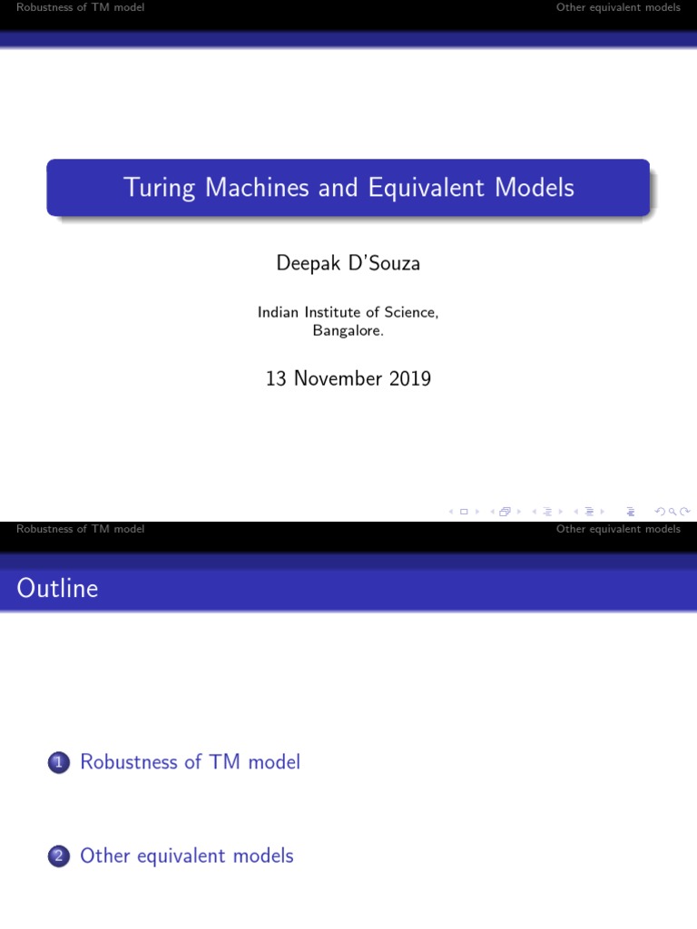 Turing Machines and Equivalent Models: Deepak D'Souza | PDF | Applied Mathematics | Theory Of ...