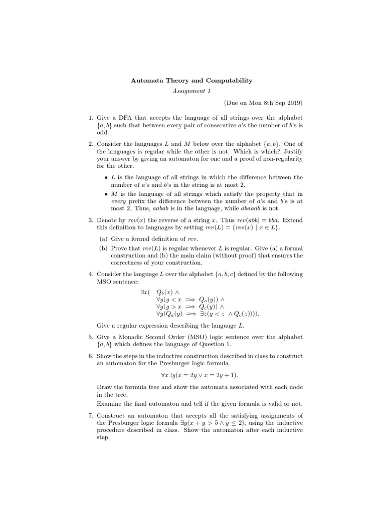 Assgn1 2019 | PDF | Automata Theory | Syntax (Logic)