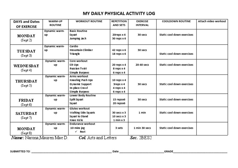 My Daily Physical Activity Log Peta Prelims | PDF | Hobbies ...