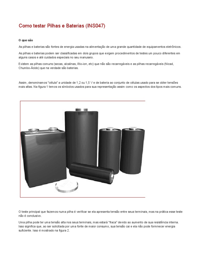 Como Testar Pilhas e Baterias | PDF | Resistor | Corrente elétrica