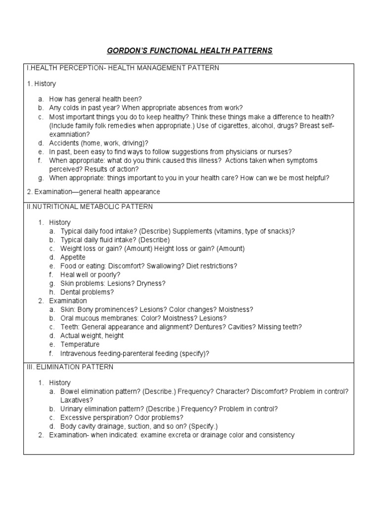 Gordon's Functional Health Pattern | PDF | Menstruation | Weight Loss