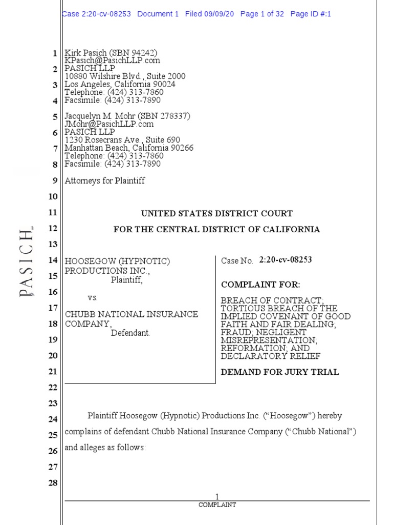 Hoosegow V Chubb National Insurance Company | PDF | Insurance | Damages