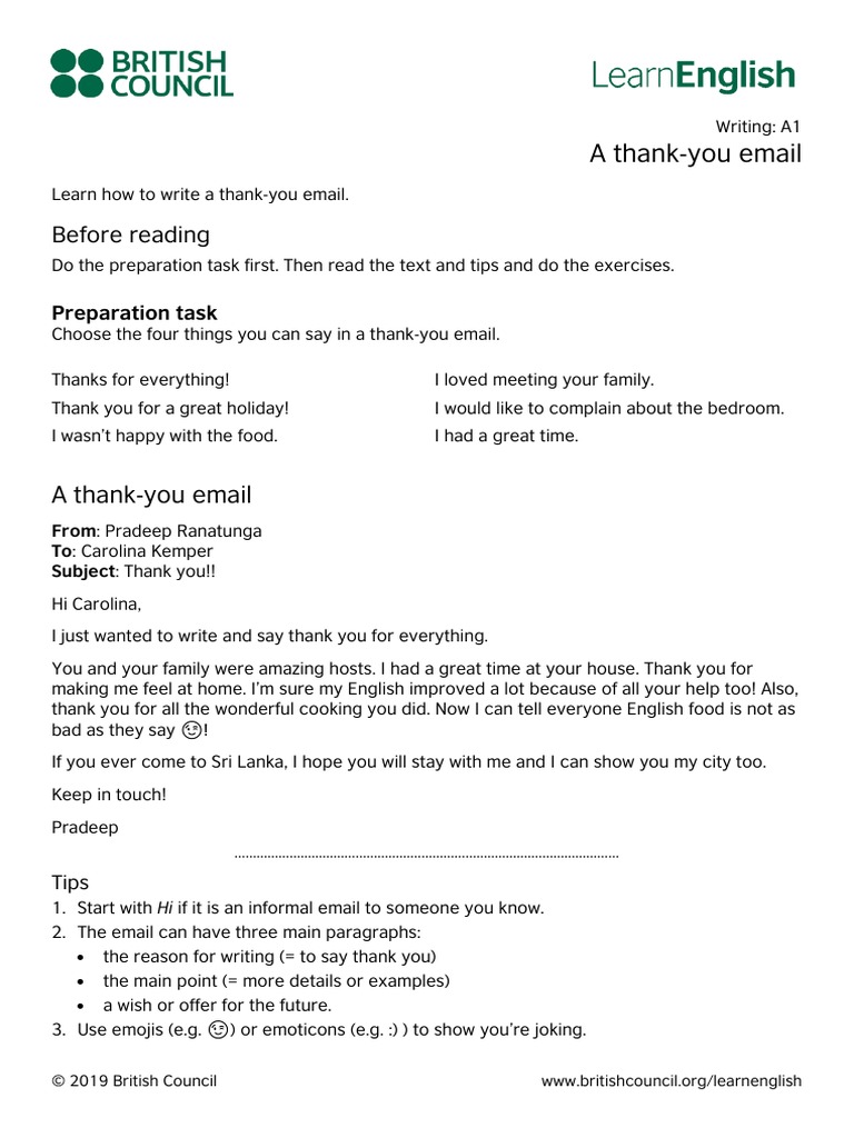 4.LearnEnglish Writing A1 A Thank You Email | PDF